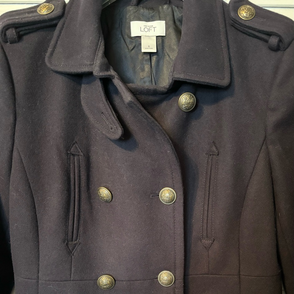 Loft Military Inspired Wool Coat In Navy, Size 6 - Gem